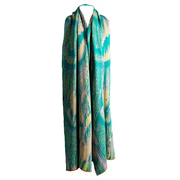 ESSIEN & EMRE Aureus Merino Wool Knitted Pattern Scarf - Green