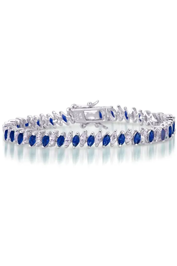 GENEVIVE Sterling Silver White Gold Plated With Cubic Zirconia Tennis Bracelet - Blue