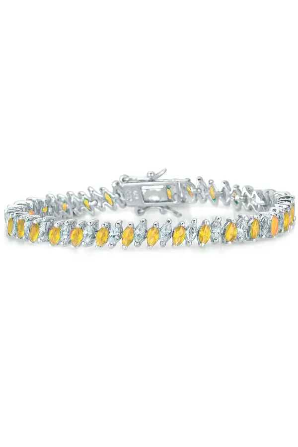 GENEVIVE Sterling Silver White Gold Plated With Cubic Zirconia Tennis Bracelet - Yellow