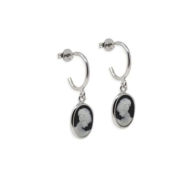 VINTOUCH ITALY Mini Cameo Hoop Earrings - Black