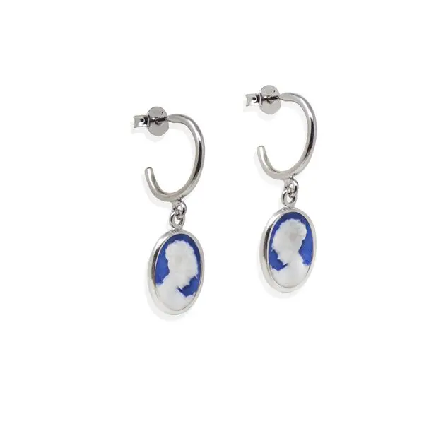 VINTOUCH ITALY Mini Cameo Hoop Earrings - Blue