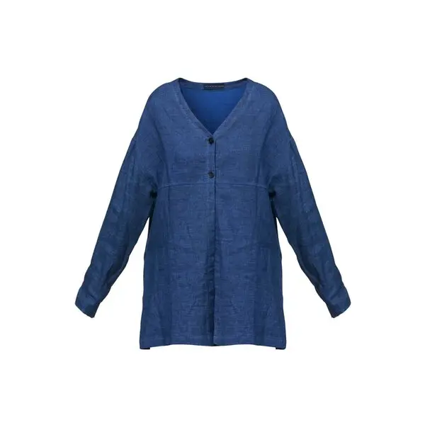 HELEN MCALINDEN Stevie Indigo Collarless Overshirt - Blue