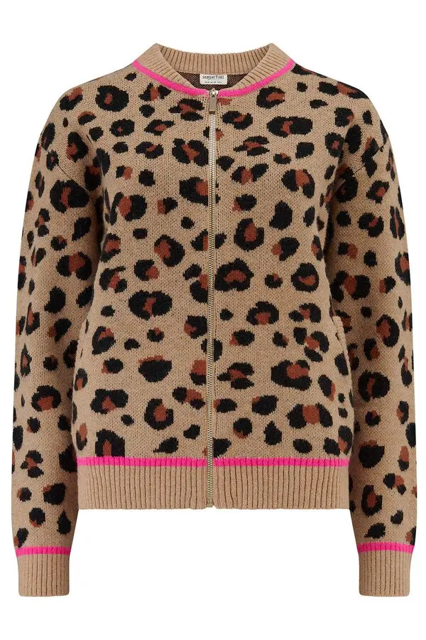 SUGARHILL BRIGHTON Pink / Brown Solana Knitted Bomber Tan Black, Natural Leopard - Pink/brown