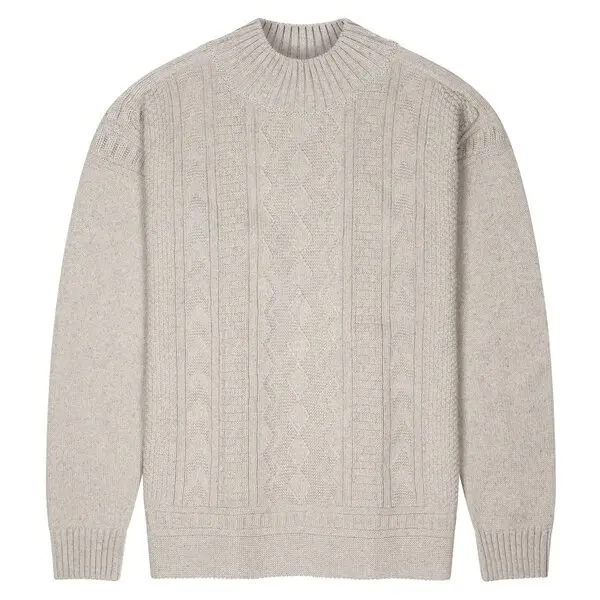 PAUL JAMES KNITWEAR Midweight Cotton Cromer Mock Neck Gansey Jumper Neep - Grey