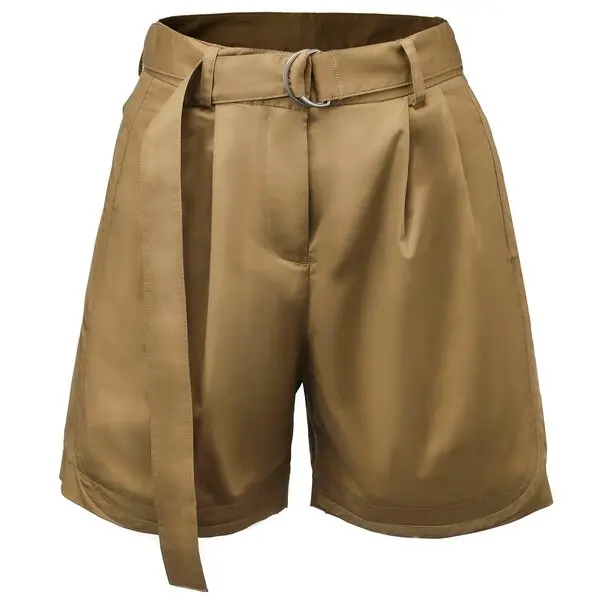SMART AND JOY Buckle And Front Pleats Cotton Shorts Beige - Brown