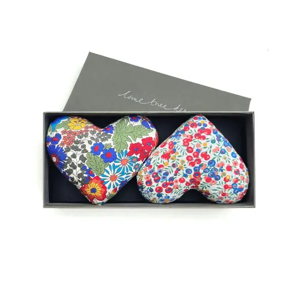 LIME TREE DESIGN Hot Box Of Two Lavender Hearts Made With Liberty - Red