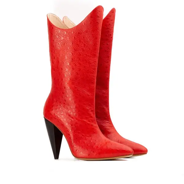 ROSAMUND MUIR LONDON Venezia Ostrich Print Boots - Red