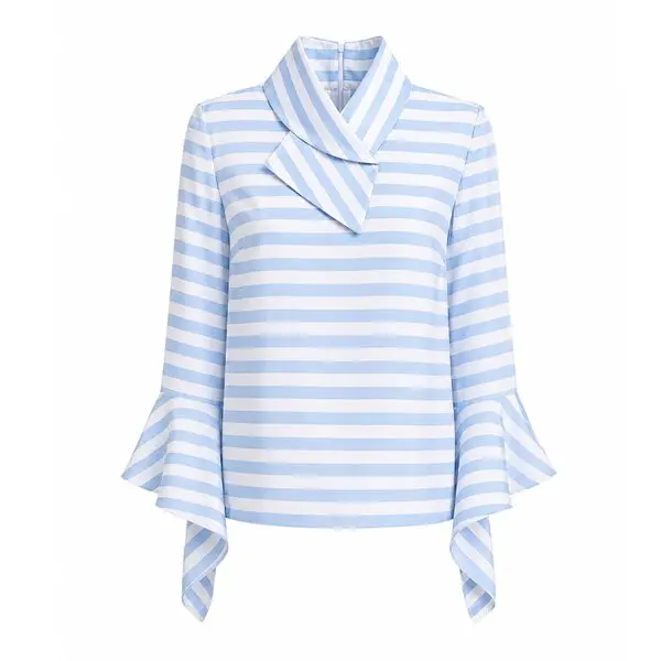 JULIA ALLERT Satin Striped Blouse With Asymmetric Collar Light Blue - Blue/white