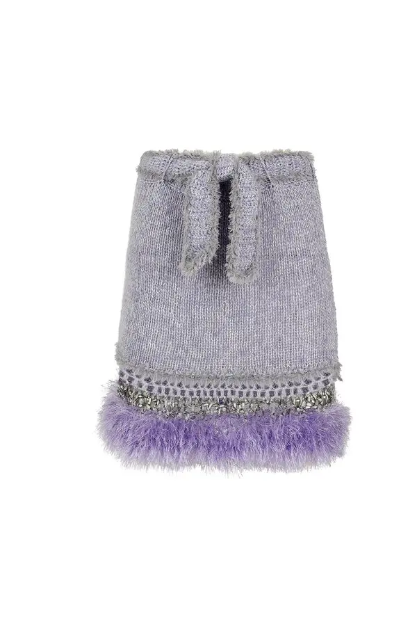ANDREEVA Grey / Silver Lavender Handmade Knit Midi Skirt - Grey/silver