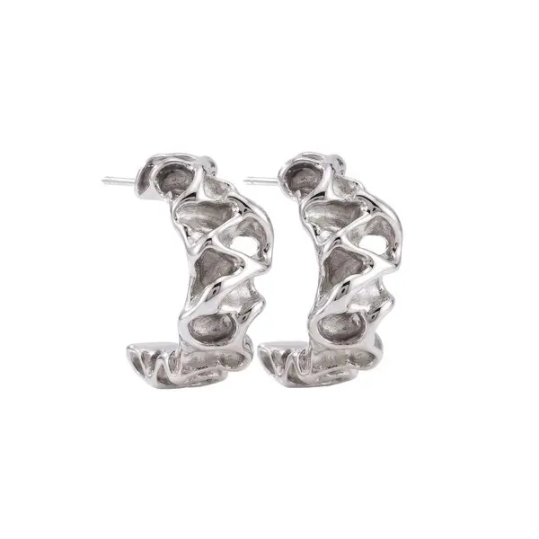 LINYA JEWELLERY Alveo Textured Hoop Earrings - Silver