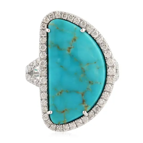 ARTISAN White / Blue Turquoise & Diamond Statet Ring In 18k White Gold - White/blue