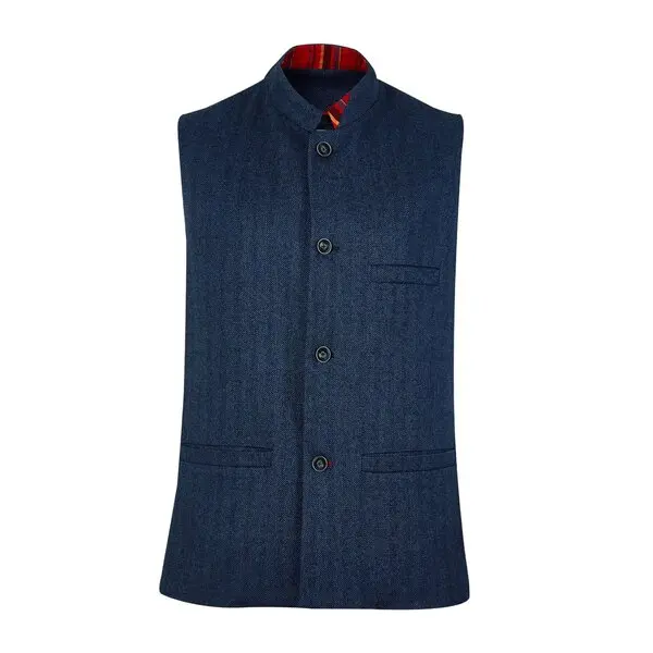 KOY CLOTHING Navy Herringbone Gilet - Blue