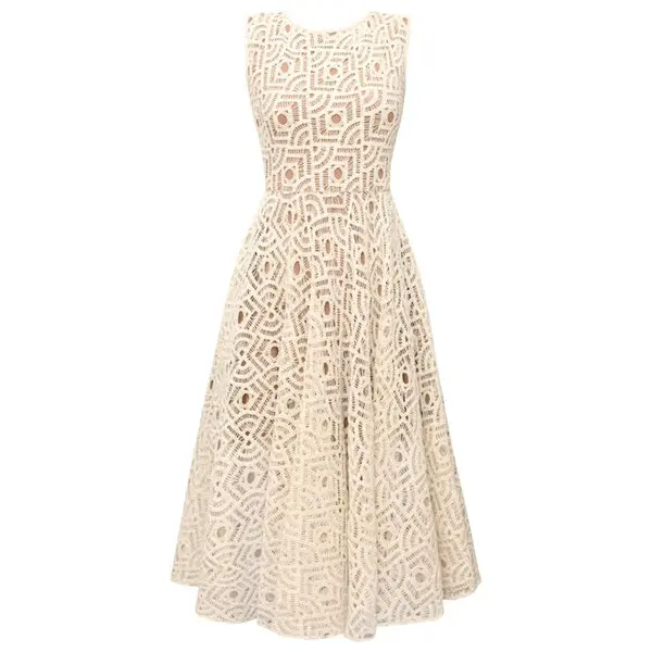 ALINA CERNATESCU Neutrals Chiara Crochet Cotton Wide Midi Versatile Dress - Beige