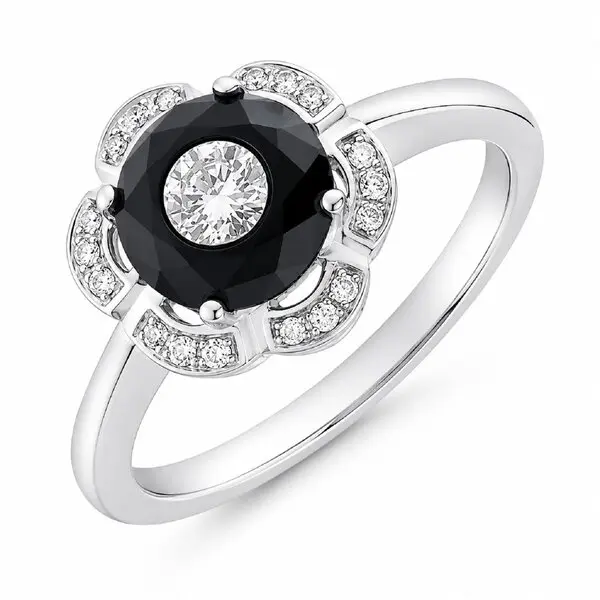 ARTISAN White / Black 18k White Gold Black & White Diamond Floral Halo Ring - White/black