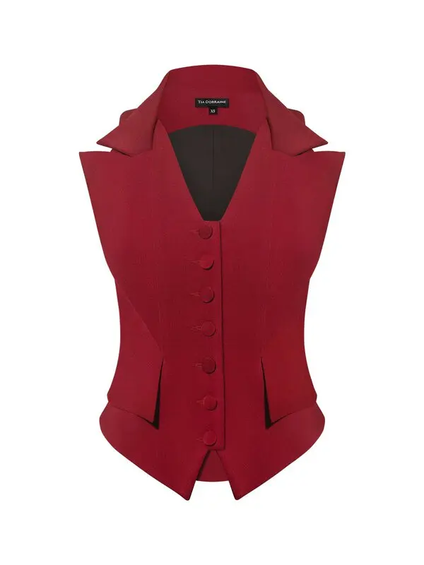 TIA DORRAINE Single-breasted Sleeveless Waistcoat Burgundy