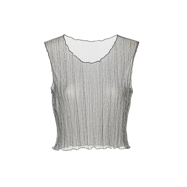 BY NOA RAWITZ Silver / Black Urania Plisse Sleeveless Crop Top- Silver - Silver/black