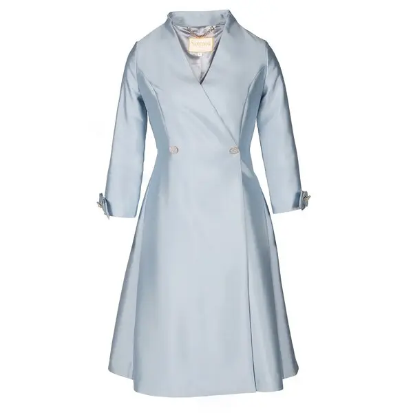SANTINNI Astor Silk Taffeta Dress Coat In Blu - Blue