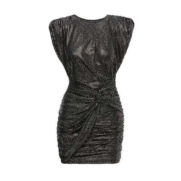 BLUZAT Mini Dress With Silver Print - Black