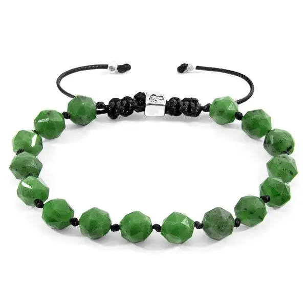 ANCHOR & CREW Silver / Green Green Jade Zebedee Silver & Stone Beaded Macrame Bracelet - Silver/green
