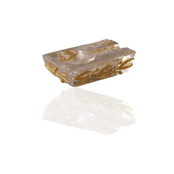 MARLETH Clear Glass Cigar Ashtray With Olive Branch Detail - Gold