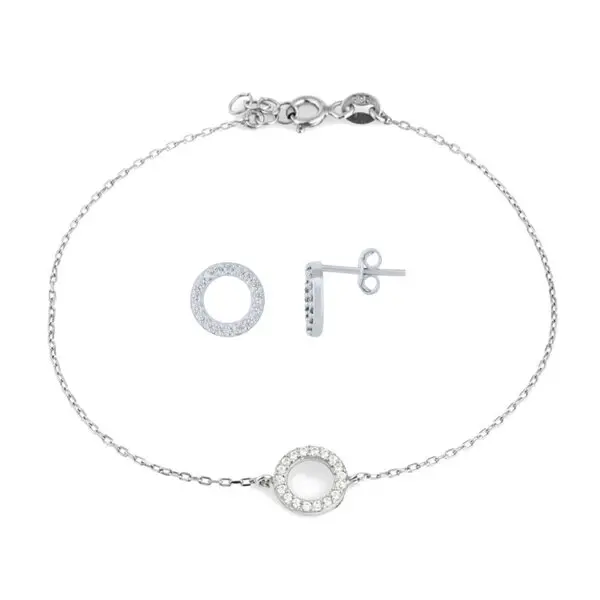 SPERO LONDON Circle Bracelet & Stud Set In Sterling - Silver