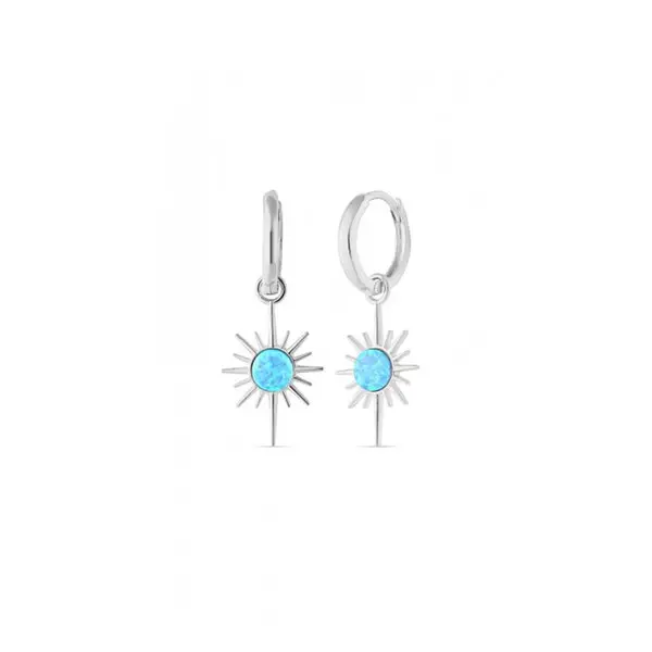 SPERO LONDON Silver / Blue Blue Opal Northern Star Starburst Drop Hoop Earring Sterling Silver Silver - Silver/blue