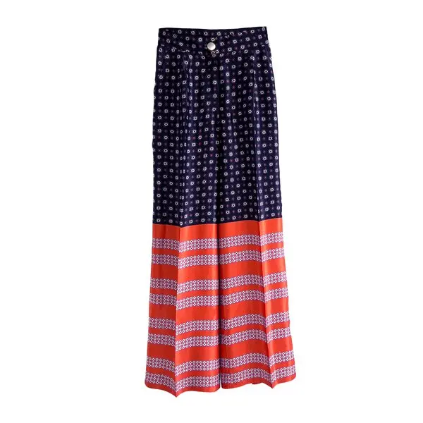 L2R THE LABEL Blue / Orange Wide-leg Pants In Orange & Blue Satin - Blue/orange