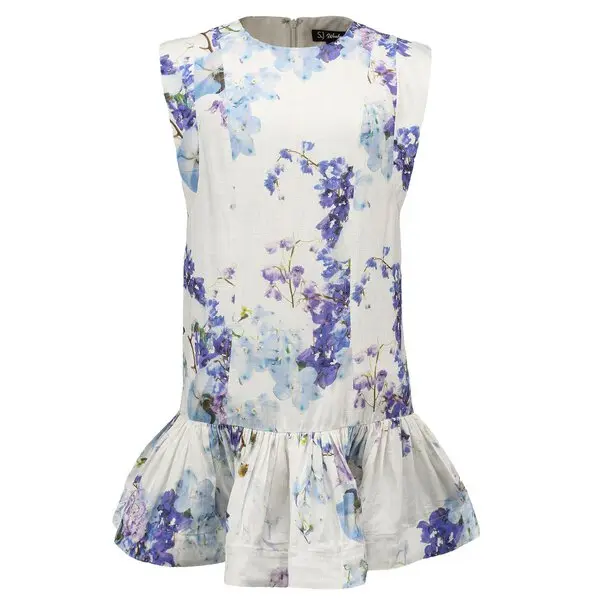 SMART AND JOY Macro Floral Print Ruffle Mini Dress - Blue