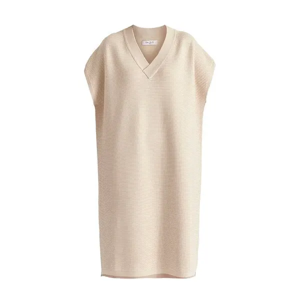 PAISIE Neutrals V-neck Sleeveless Ribbed Jumper Dress - Beige