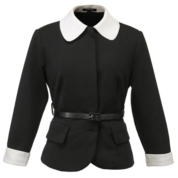 SMART AND JOY Double Breasted White Collar Jacket - Black
