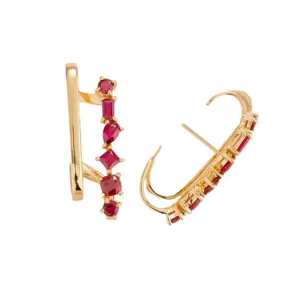 JUVETTI  Serene Earrings With Ruby Set In Yellow Gold - Red