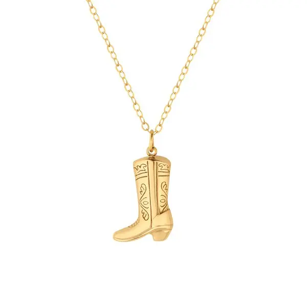 REJECTED HEARTS CLUB Cowboy Texas Give Em' The Boot Filled Pendant Necklace With Magnetic Clasp - Gold