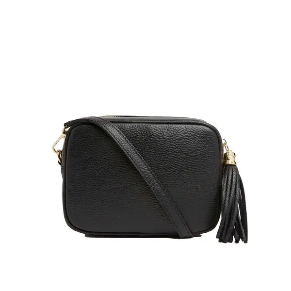 BETSY & FLOSS Verona Crossbody Tassel Bag In With Green Stripe Strap - Black