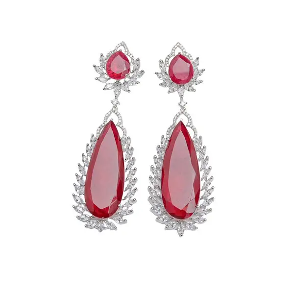 MERAKI BY RASHMI BAJAJ Larmes Cubic Zirconia Dangle Earrings - Red
