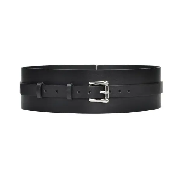 HAUTE CUIR Athea Wide Leather Belt - Black
