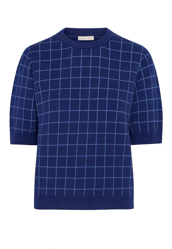 GROBUND Alva Tee With Navy Grid - Blue