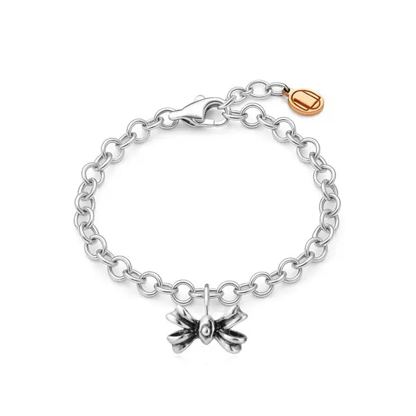 UNALOE S Sterling Puffed Bow Charm Bracelet – Trendy Fashion Jewelry - Silver