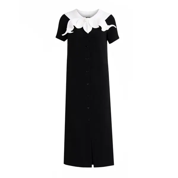 JULIA ALLERT Straight Midi Shirt Dress With Adjustable Collar - Black