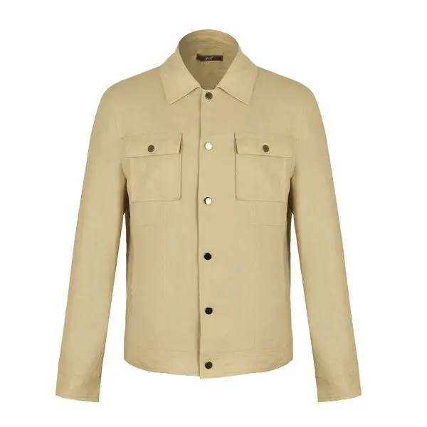 DAVID WEJ Neutrals Hugo Linen Trucker Jacket - Beige