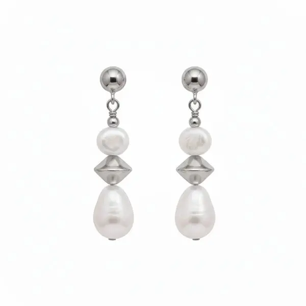 ANGEL BAROCCO Geometric Pearl Drop Earrings - Silver