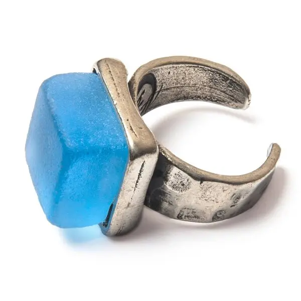 SMART GLASS JEWELRY Recycled Sake Bottle Cube Ring Periwinkle - Silver