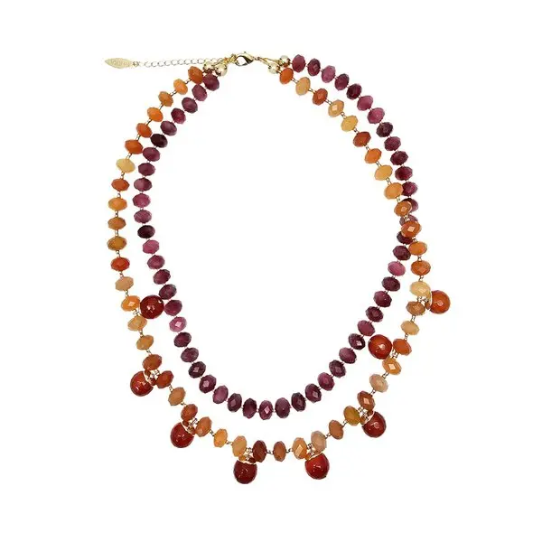FARRA Agate Double Layers Statet Necklace - Red