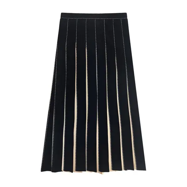 ROCH PEREL Neutrals Cream Inner Pleat Knitted Skirt - Black