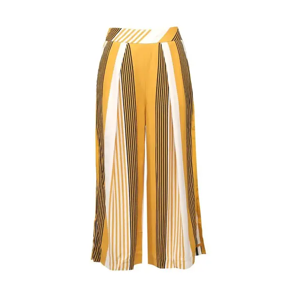 SMART AND JOY Stripe Print Fold Capri Pants Yellow - Orange