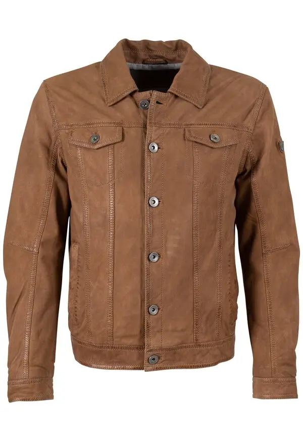 Mauritius Leather Trucker Jacket Geoff Dark Camel - Brown