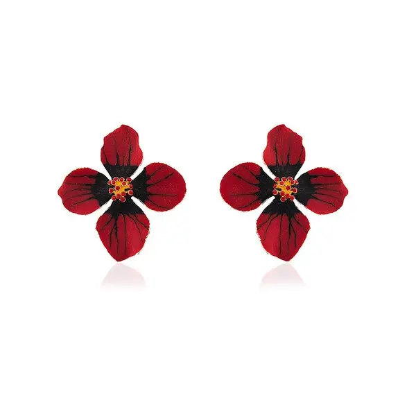 MILOU JEWELRY Black Clover Flower Earrings - Red