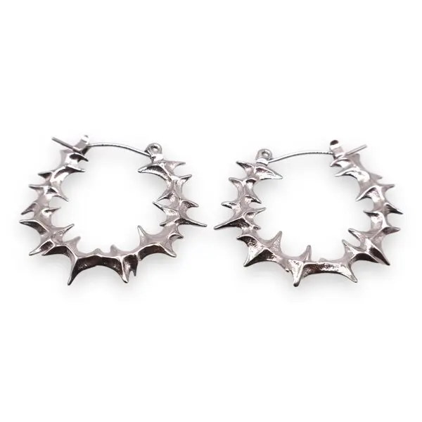 JAGGED HALO JEWELRY Yennefer Spike Small Hoop Earrings White Gold - Silver
