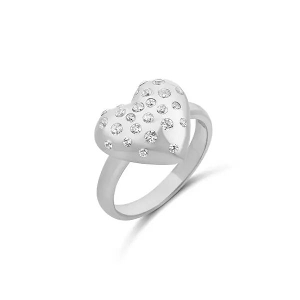 SHYMI Scattered Stone Puffy Heart Ring - Silver
