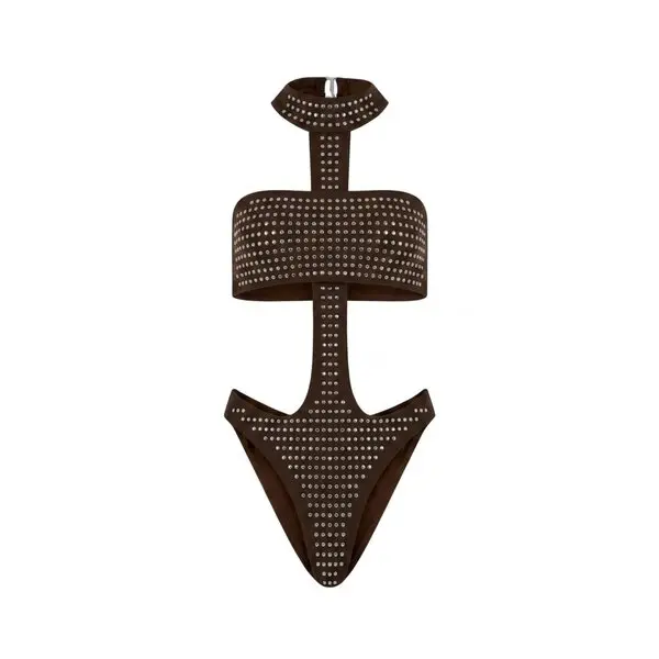 VERONI SWIM Studded Nostalgia Retro-inspired Monokini - Brown