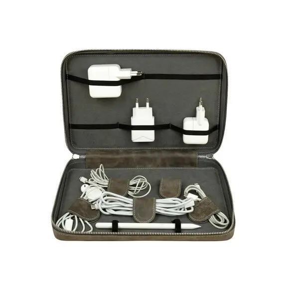 LEATHERE Leather Tech Organizer Case Mobile - Grey